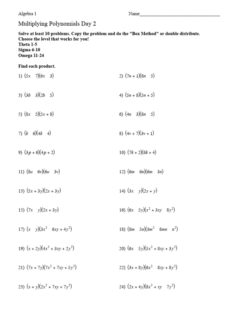 Multiplying Polynomials Day 2 | PDF