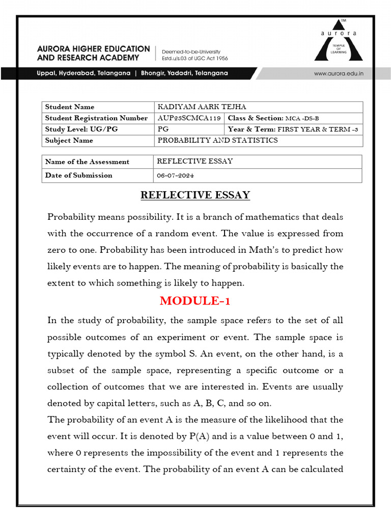 Reflective Essay of Probability Statistics | PDF | P Value ... Reflective Essay of Probability Statistics | PDF | P Value ...