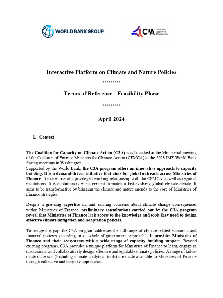 ToR - Feasibility Study - Interactive Platform On Climate Policies | PDF | Simulation | Policy