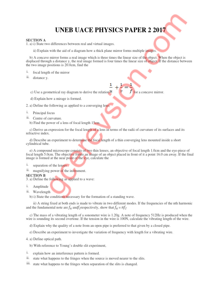 Uneb Uace Physics Paper 2 2017: Section A | PDF | Capacitor | Inductor