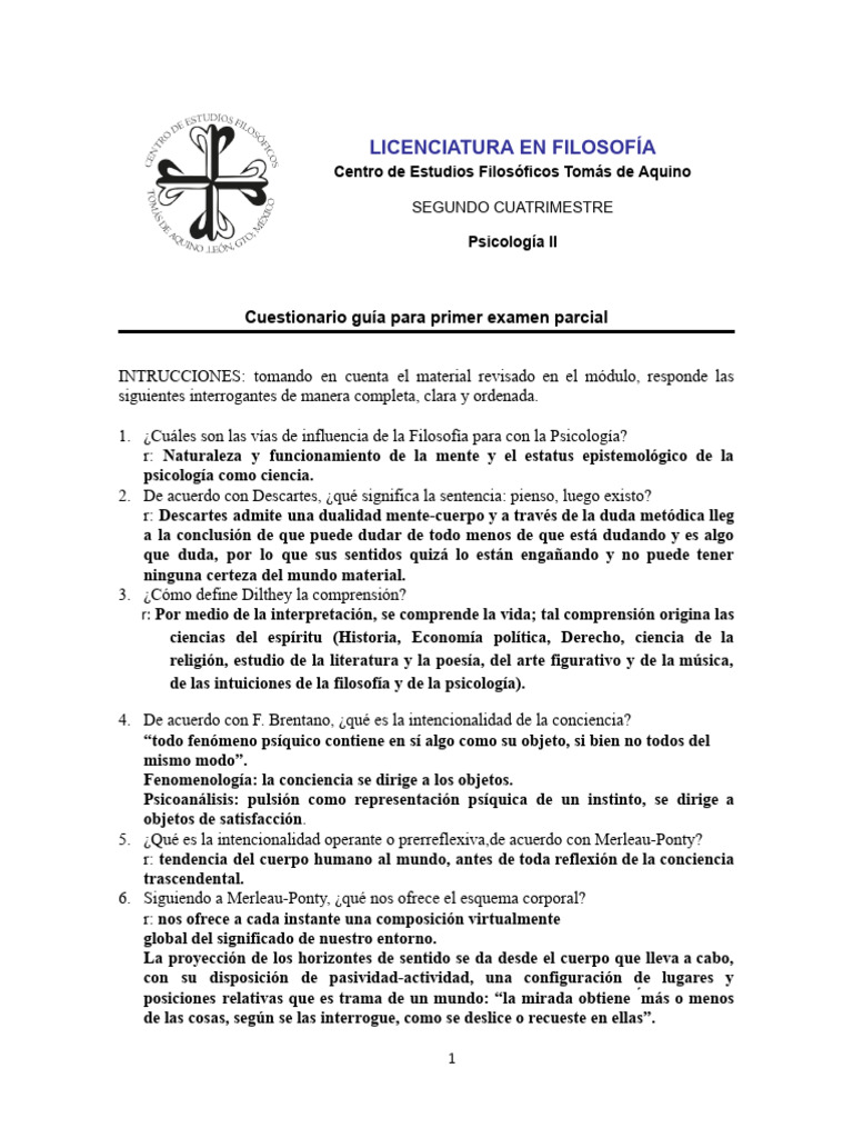 Cuestionario guía para primer examen parcial | PDF | Jacques Lacan | Mente