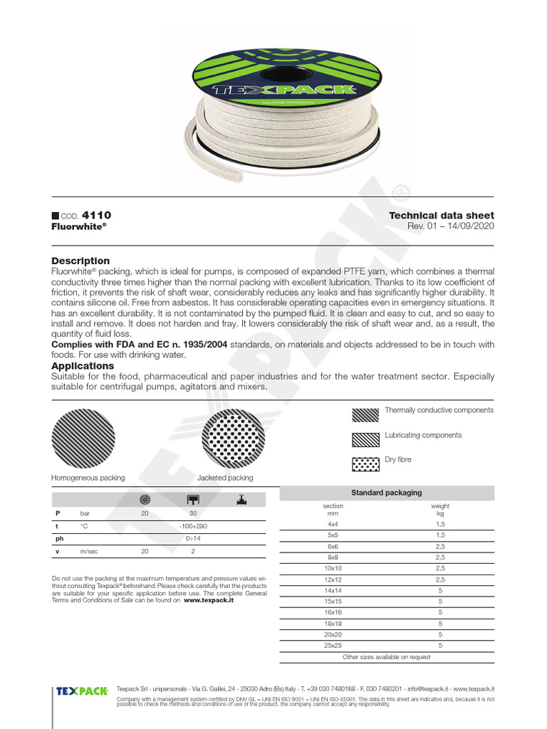 4110 Fluorwhite Technical Data Sheet en | PDF | Pump | Wear