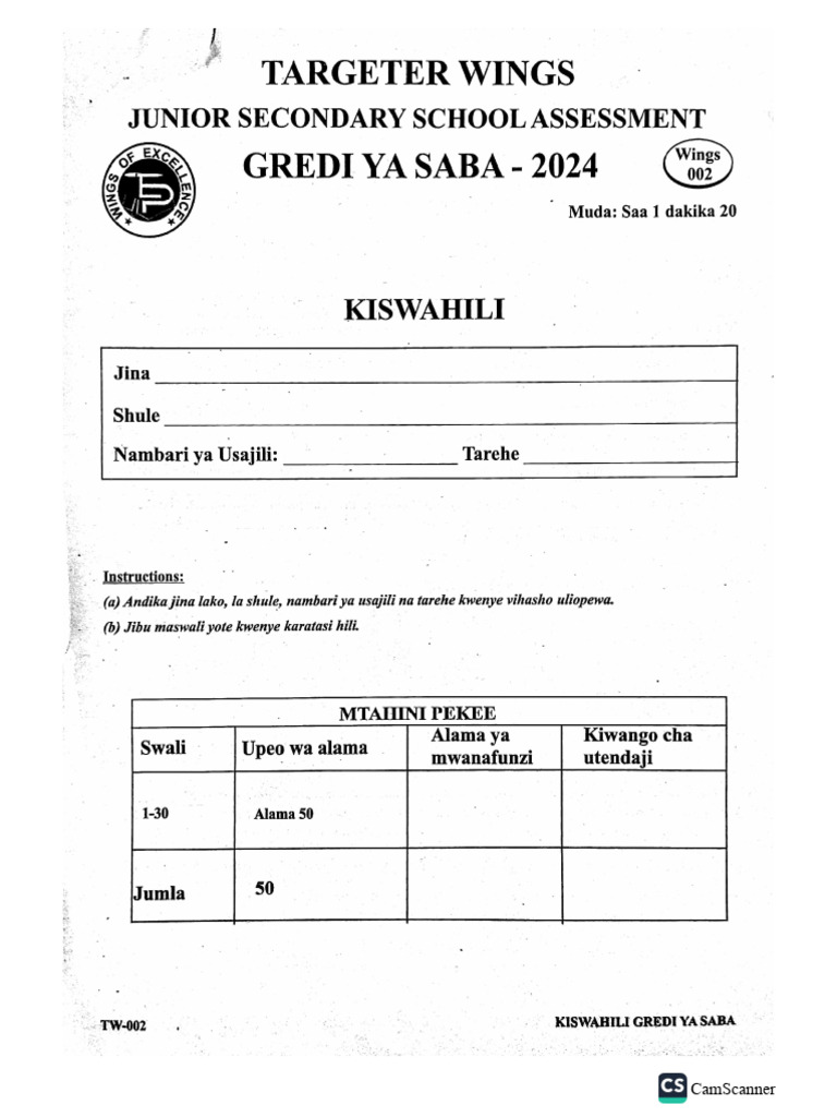 Grade 7 Targeter Wings 002 Kiswahili | PDF