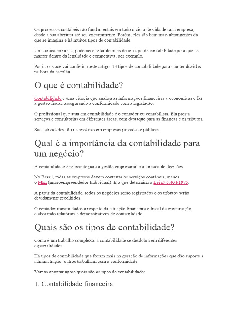 Tipos de Contabilidade | PDF | Contabilidade | Business