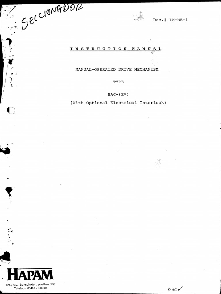 Manual de Operacion - Seccionador - Hapam | PDF