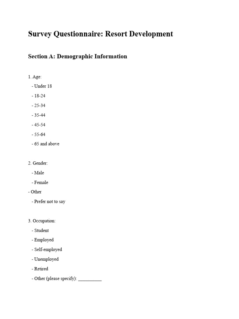 Resort Development Survey Questionnaire | PDF | Travel Agency | Booking.Com