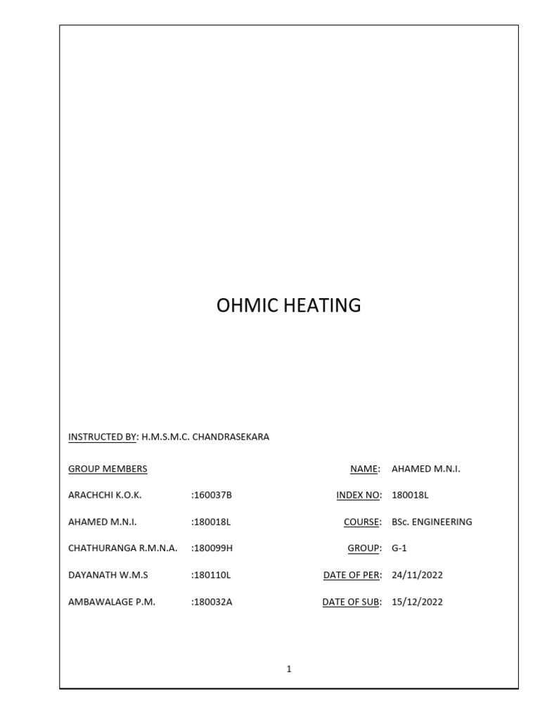 Ohmic Heating: Effects on Food Sterilization | PDF | Sterilization ...