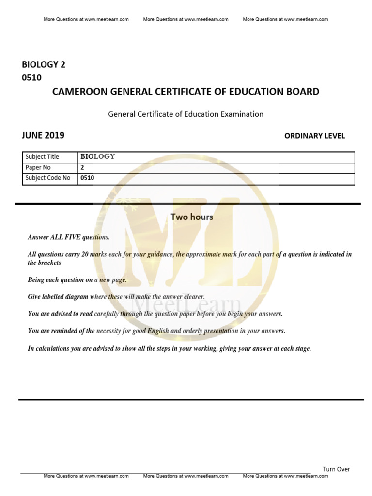 Biology Paper 2 2019 Ordinary Level Cameroon GCE Revision Questions ... Biology Paper 2 2019 Ordinary Level Cameroon GCE Revision Questions ...