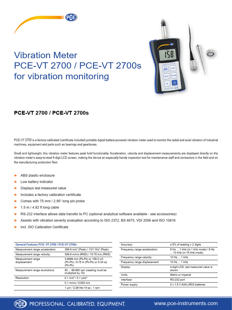 Datasheet Vibration Meter Pce VT 2700 Pce VT 2700s en | PDF | Hertz ...