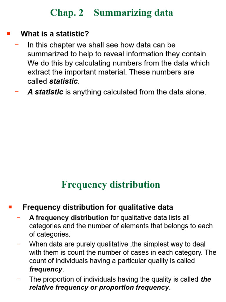 Chapter 2 Reference Summarizing Data | PDF | Mean | Standard Deviation