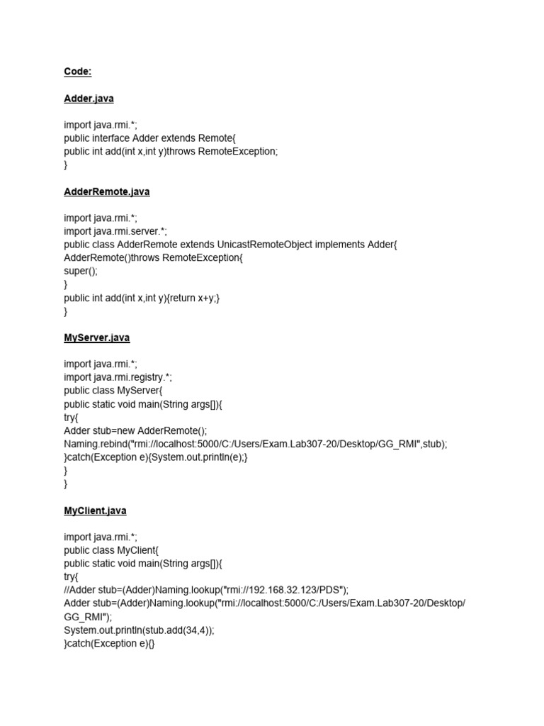 Java RMI Adder Example Code | PDF