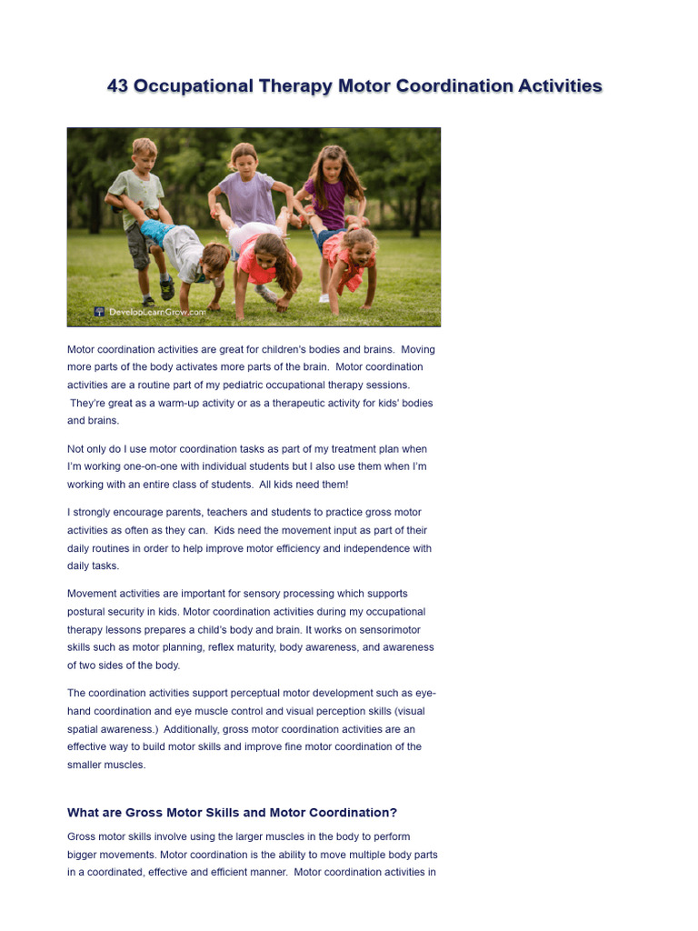 Motor Coordination for Kids | PDF | Motor Coordination | Occupational ...
