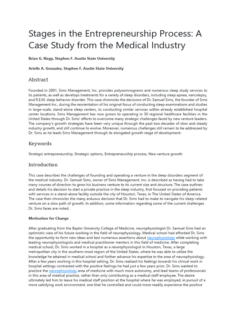 Case Study On Stages in The Entrepreneurship Process | PDF ...