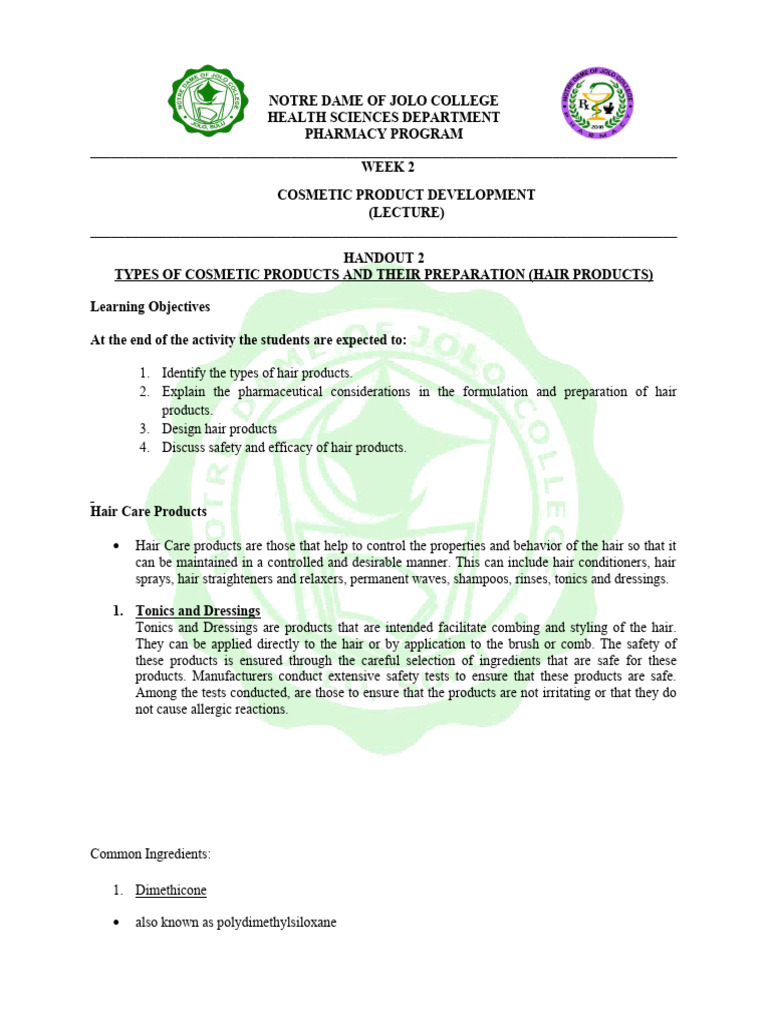 WEEK_2_HANDOUT | PDF | Shampoo | Glycerol