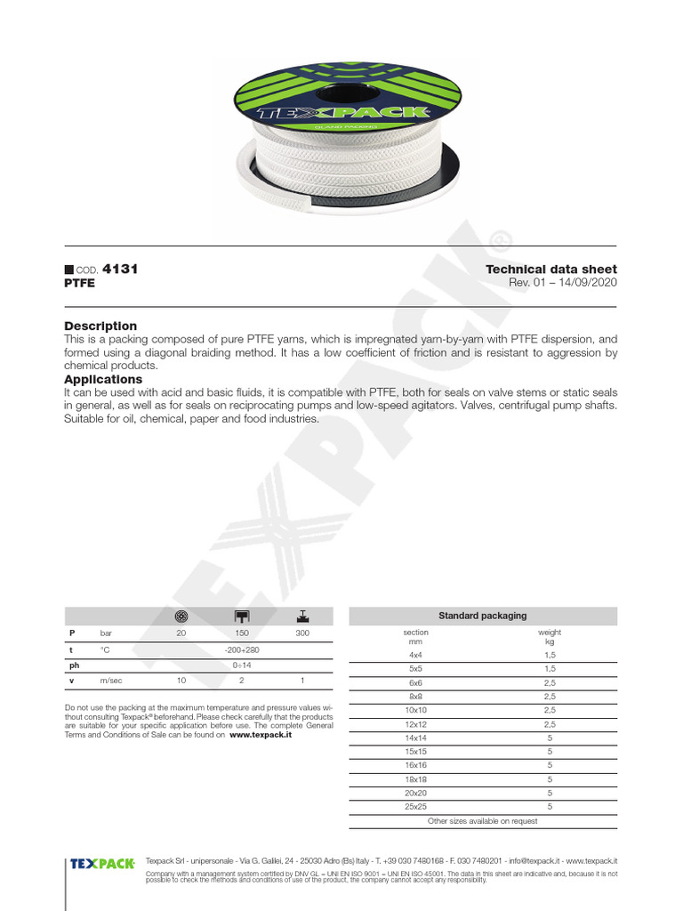 4131 Ptfe Technical Data Sheet en | PDF | Pump | Chemical Engineering