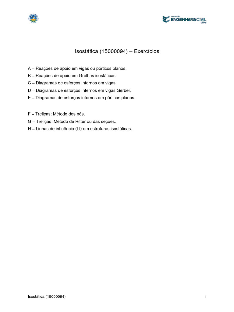 Exercícios de Isostática e Estruturas | PDF | Engenharia Estrutural ...