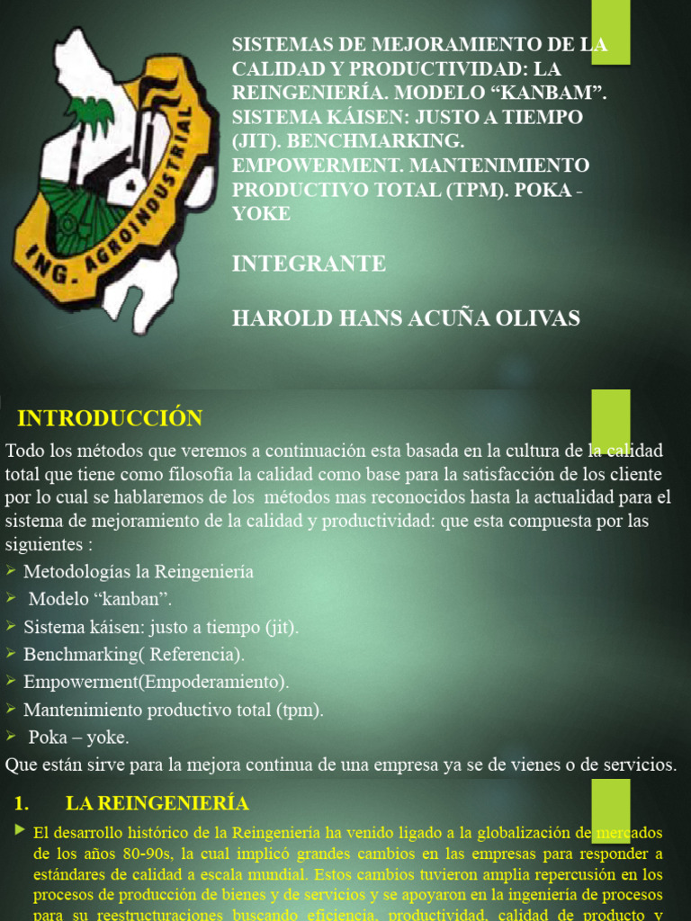 Sistema de Mejoramiento de La Calidad y Productividad | PDF | Lean Manufacturing | Benchmarking