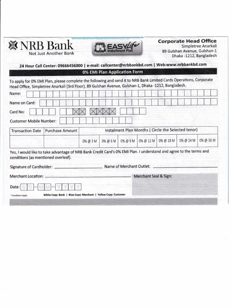 NRB Bank Emi Form | PDF | Business | Finance & Money Management