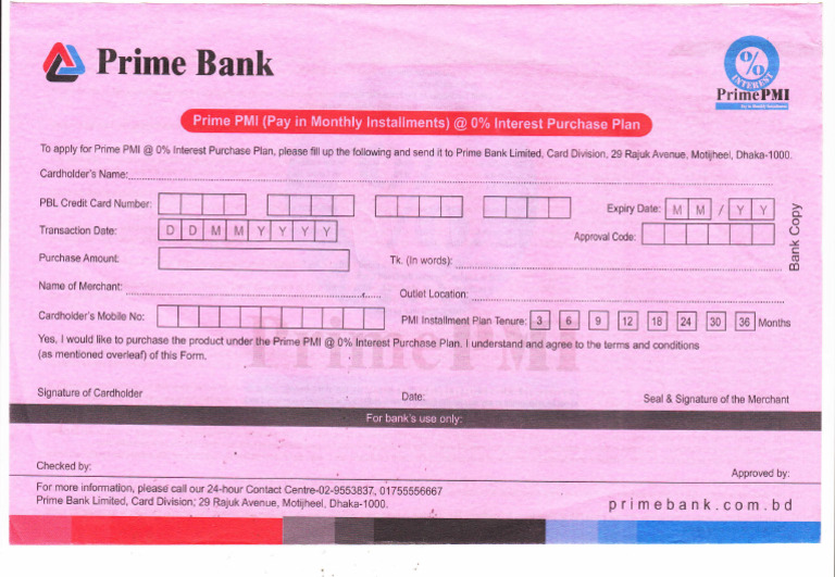 Prime Bank EMI Form | Download Free PDF | Services (Economics ...
