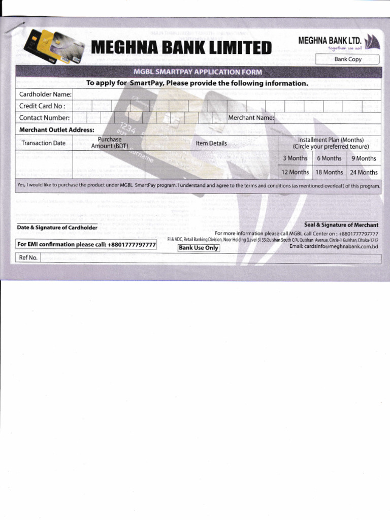Meghna Bank SmartPay EMI Application Form | PDF | Banking Technology ...