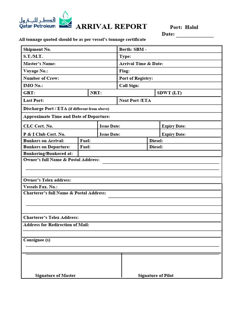 Halul Island Pre-Arrival Forms | PDF | Port | Tonnage