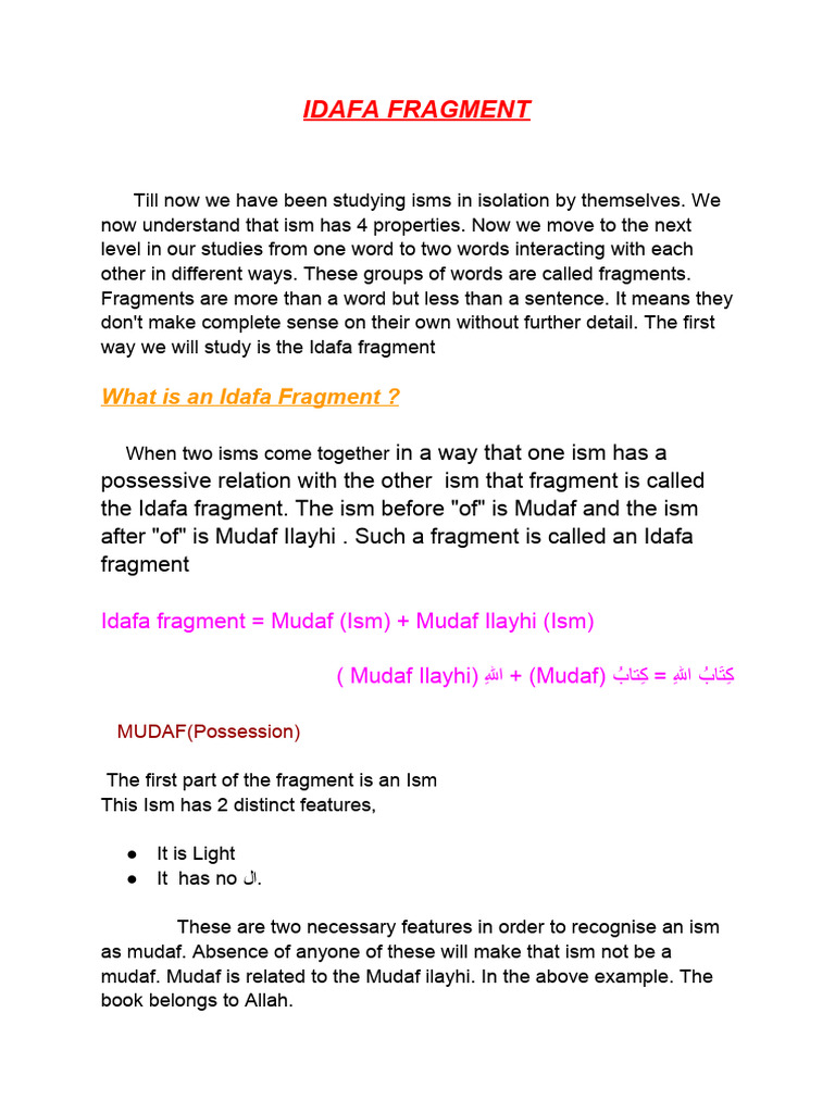 Dream Notes 3 Idafa Fragment | PDF | Linguistics | Linguistic Morphology