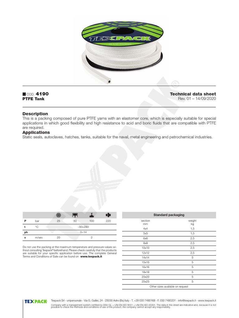 4190 Ptfe Tank Technical Data Sheet En-2 | PDF