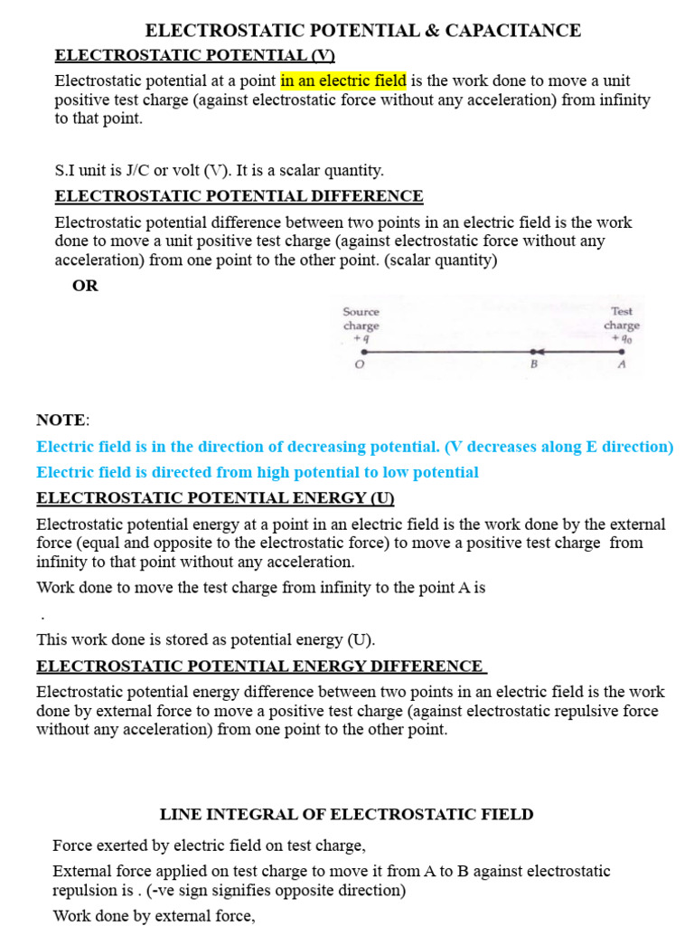 Electrostatic Potential and Capacitance - Module 1 | PDF ...