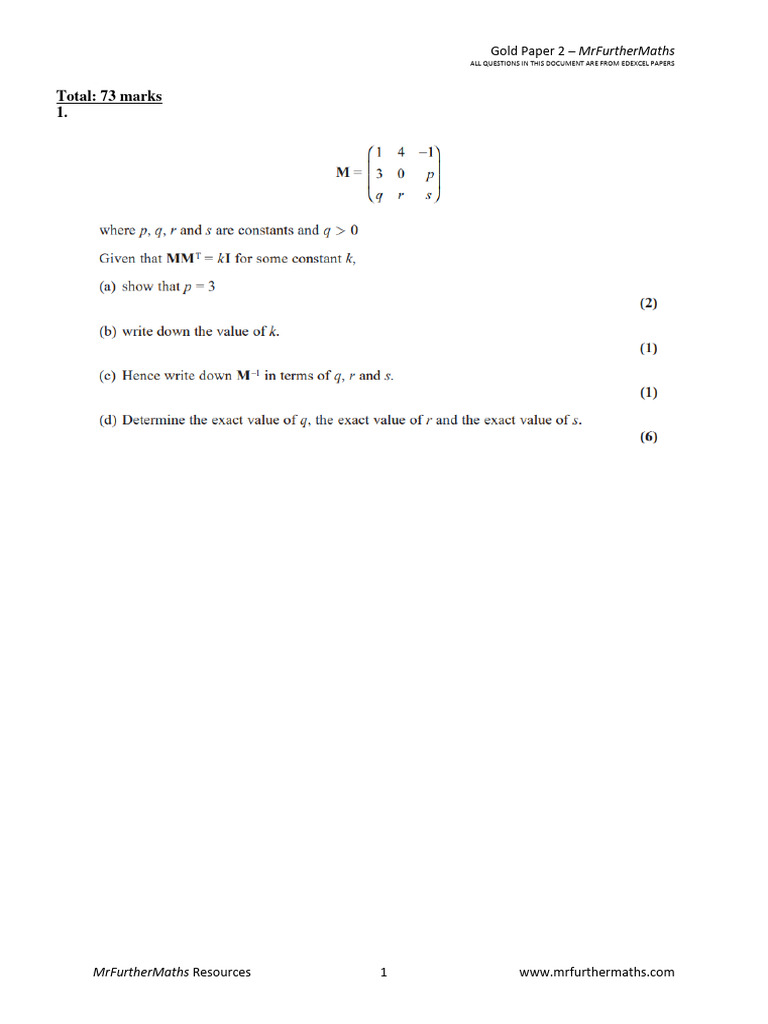 Gold Paper 2 | PDF | Equations | Complex Number