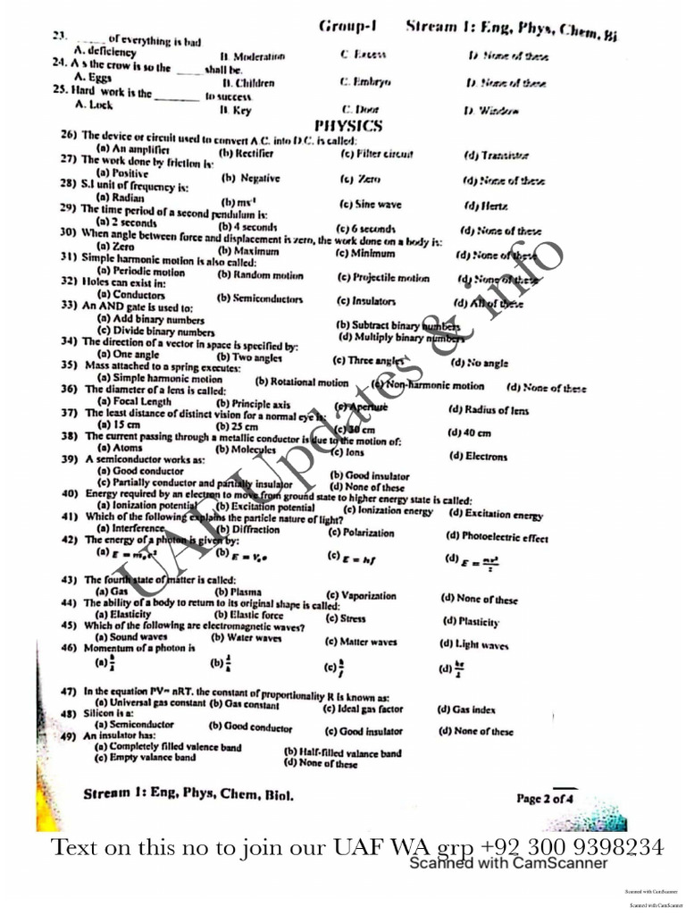 UAF Entry Test (Group-1) 2022 | PDF
