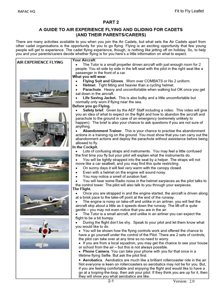 Fit To Fly Leaflet (Cadets) | PDF | Glider (Sailplane) | Gliding