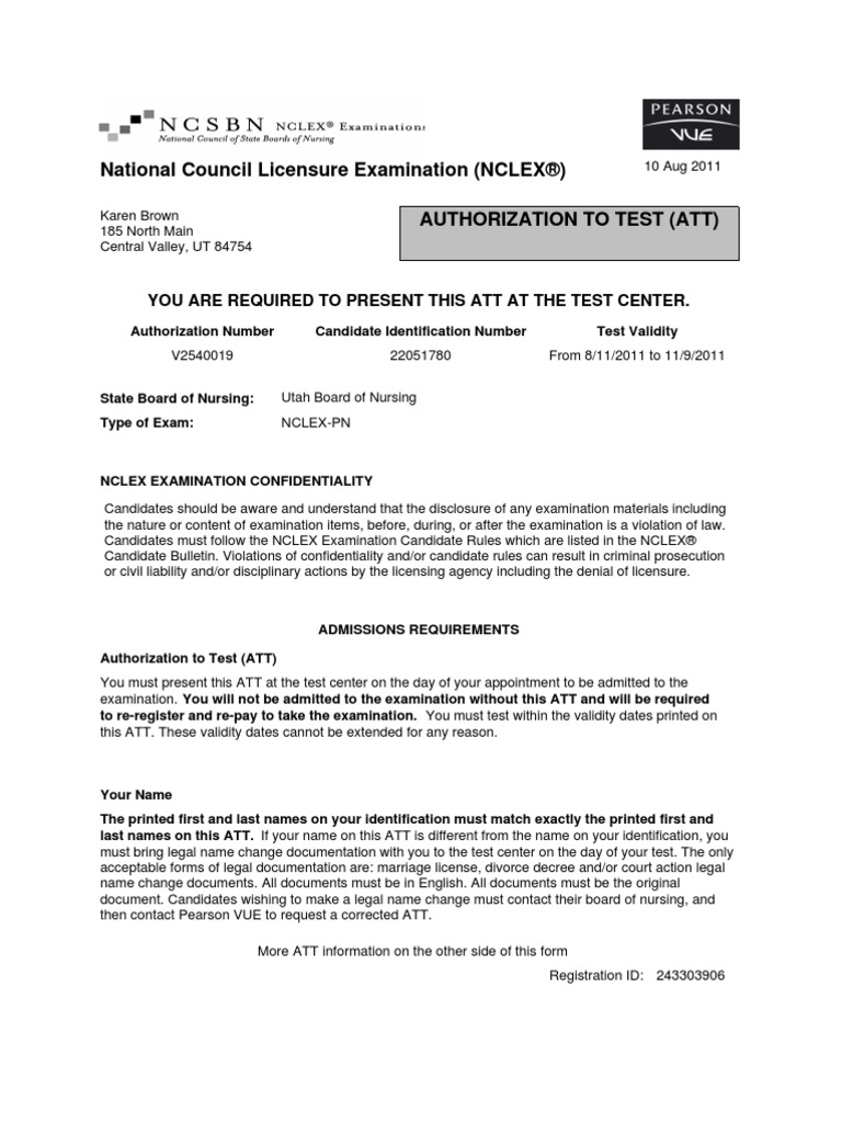 National Council Licensure Examination (NCLEX®) Authorization To Test ...