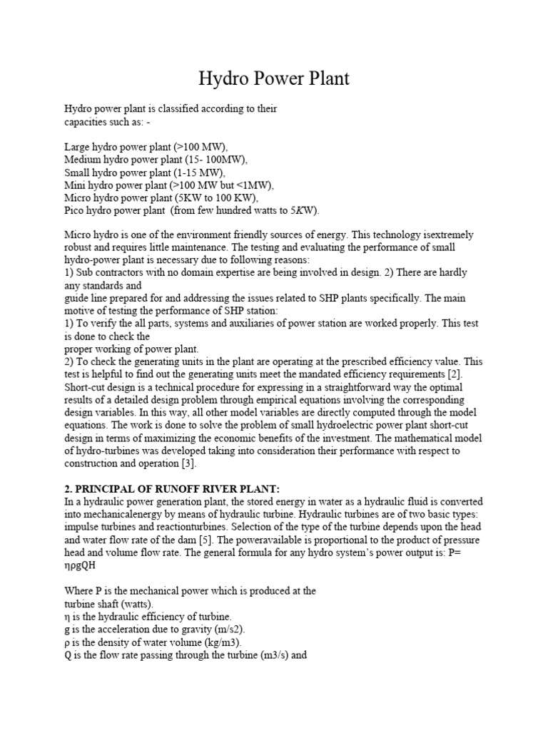Hydro Power Plant Pdf Hydroelectricity Energy Technology