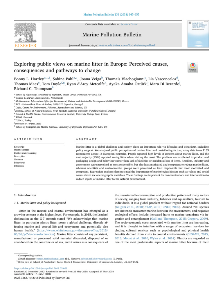 Exploring Public Views On Marine Litter in Europe Percei 2018 Marine ...