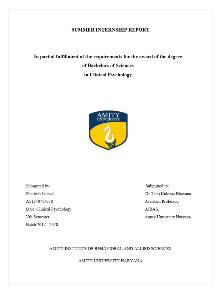 Tihar Summer Internship Report by Shailesh Jaiswal 2019 | PDF | Behavioural Sciences | Psychology