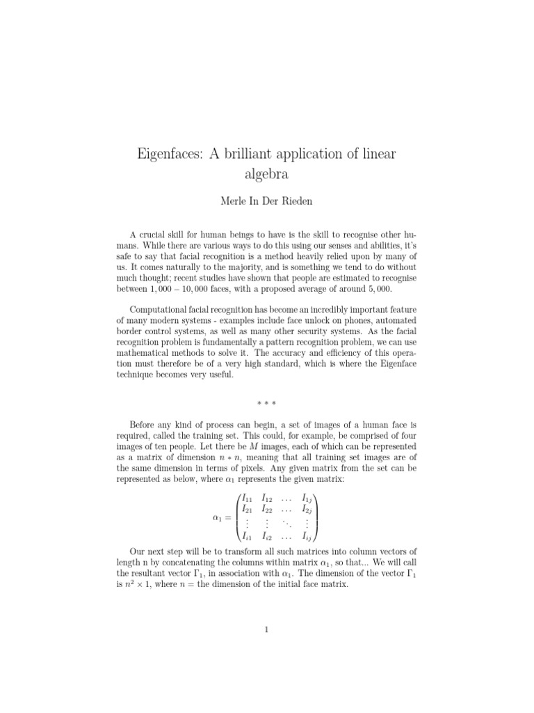 Eigenfaces A Brilliant Application of Linear Algebra | PDF | Eigenvalues And Eigenvectors ...