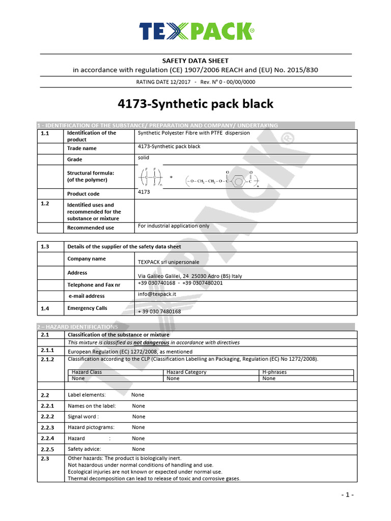 4173 Msds Synthetic Pack Black 1 | PDF | Toxicity | European Commission