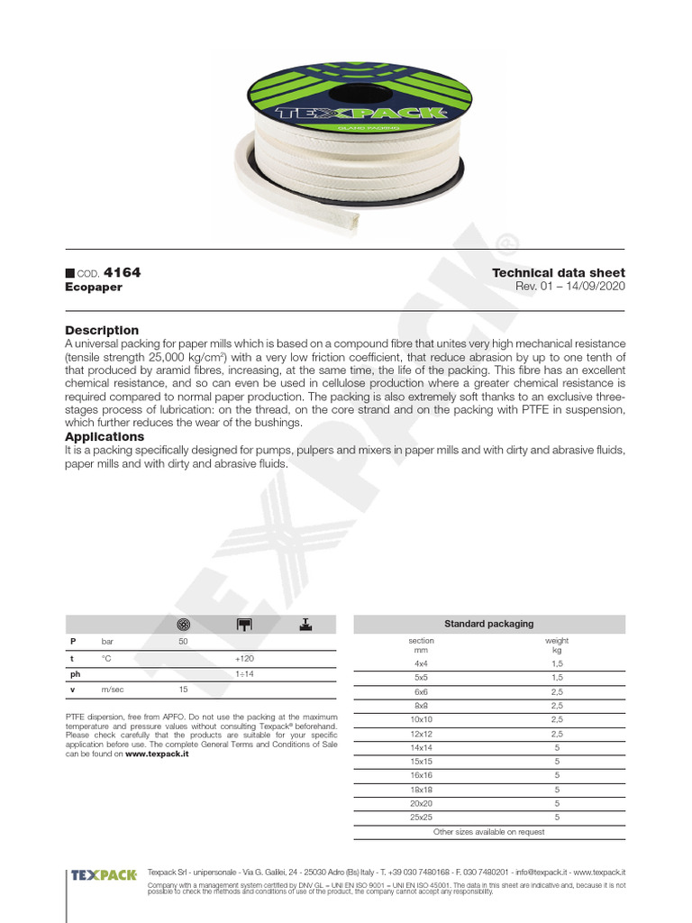 4164 Ecopaper Technical Data Sheet en | PDF | Paper | Fibers