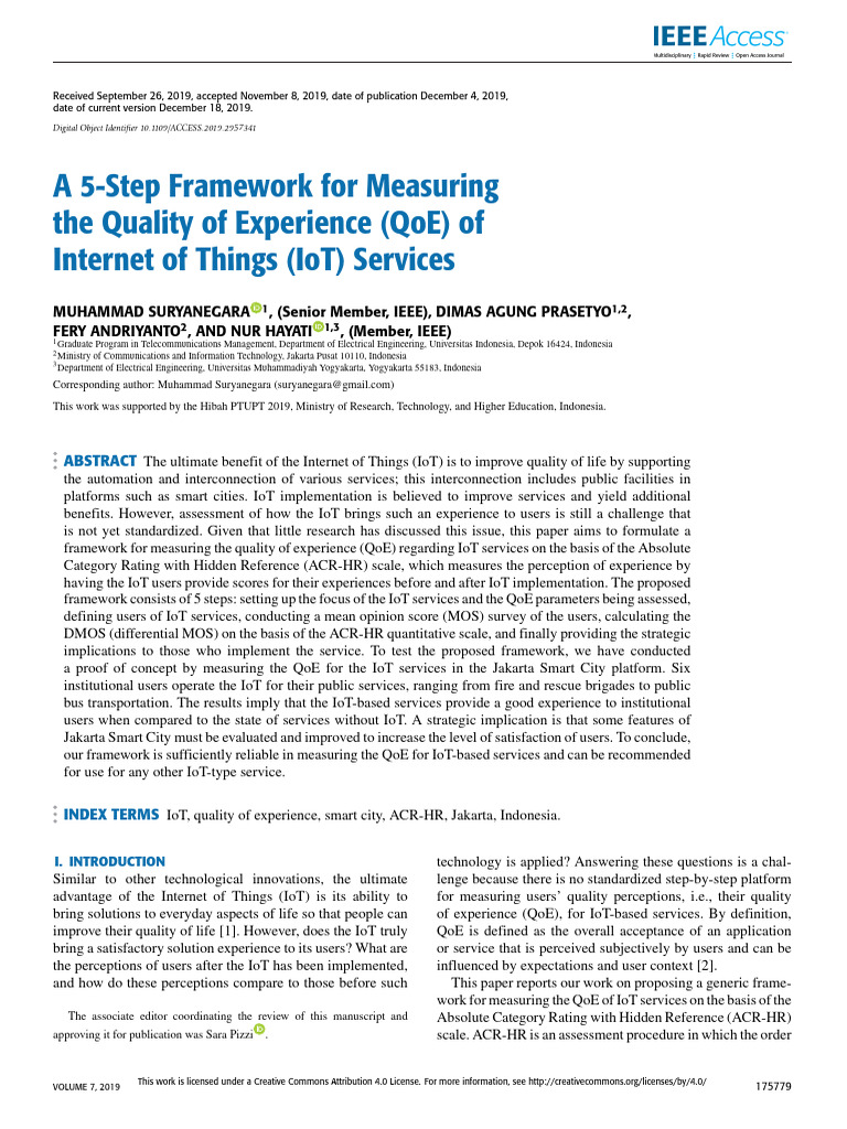 F++A 5-Step Framework For Measuring The Quality of Experience QoE of Internet of Things IoT ...