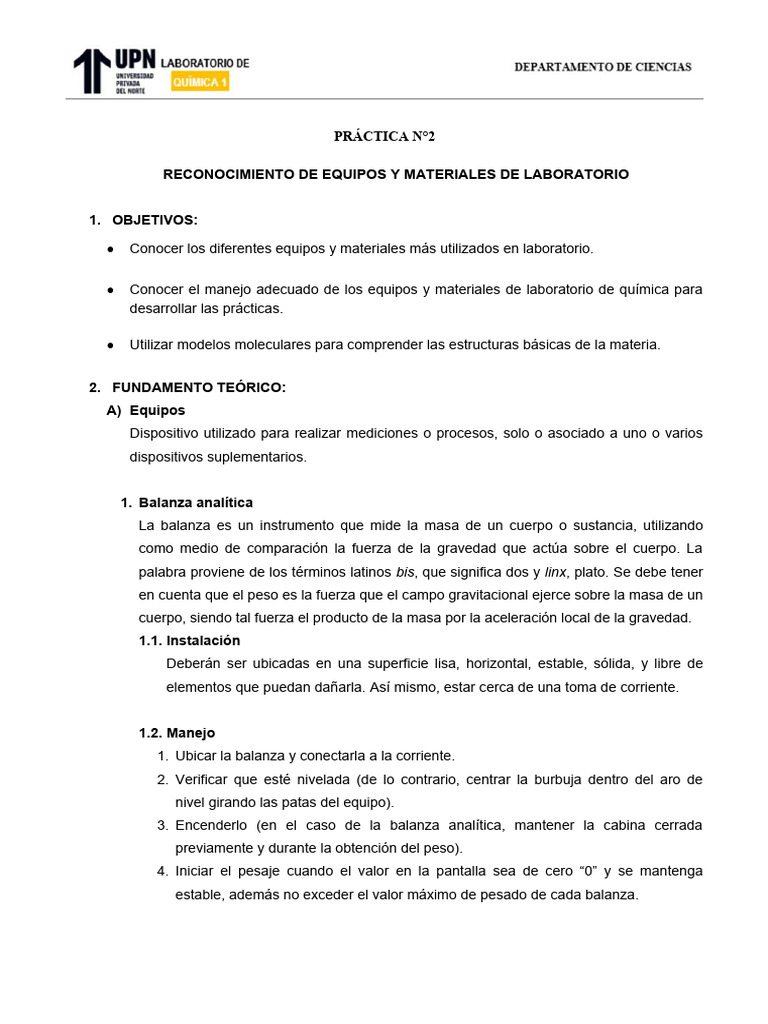 GUÍA PRÁCTICA 2_RECONOCIMIENTO DE EQUIPOS, MATERIALES DE LABORATORIO Y MODELACIÓN DE MOLÉCULAS ...