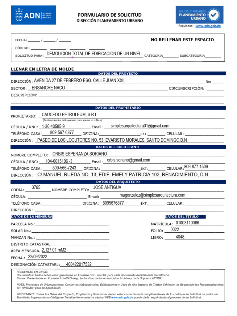 00-Formulario de Solicitud DEMOLICION | PDF