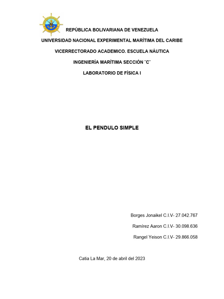 Informe de Lab. Pendulo Simple | PDF | Olas | Péndulo