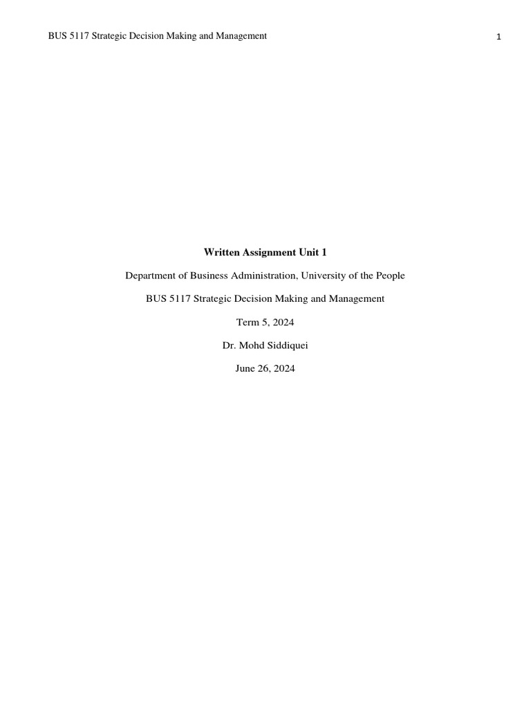 Writing Assignment Unit-1 BUS-5117 Municipal Airport | PDF | Strategic Planning | Strategic ...