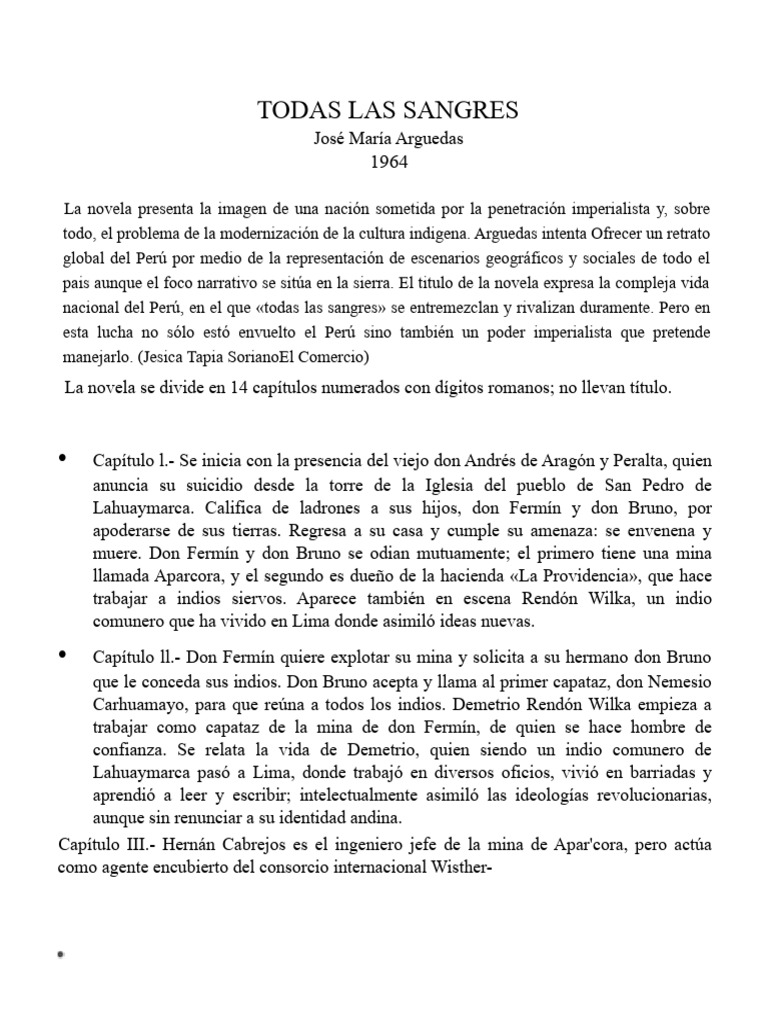 Libro Resumido 5 Hojas Obra Todas Las Sangres | PDF | Novelas Libro Resumido 5 Hojas Obra Todas Las Sangres | PDF | Novelas