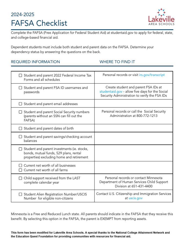 FAFSA Checklist | PDF | Social Security (United States) | United States ...