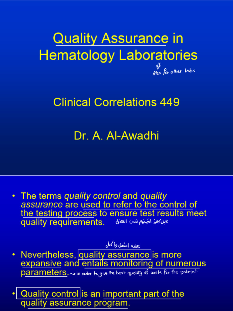 Quality Assurance in Hematology Labs | PDF | Accuracy And Precision ...