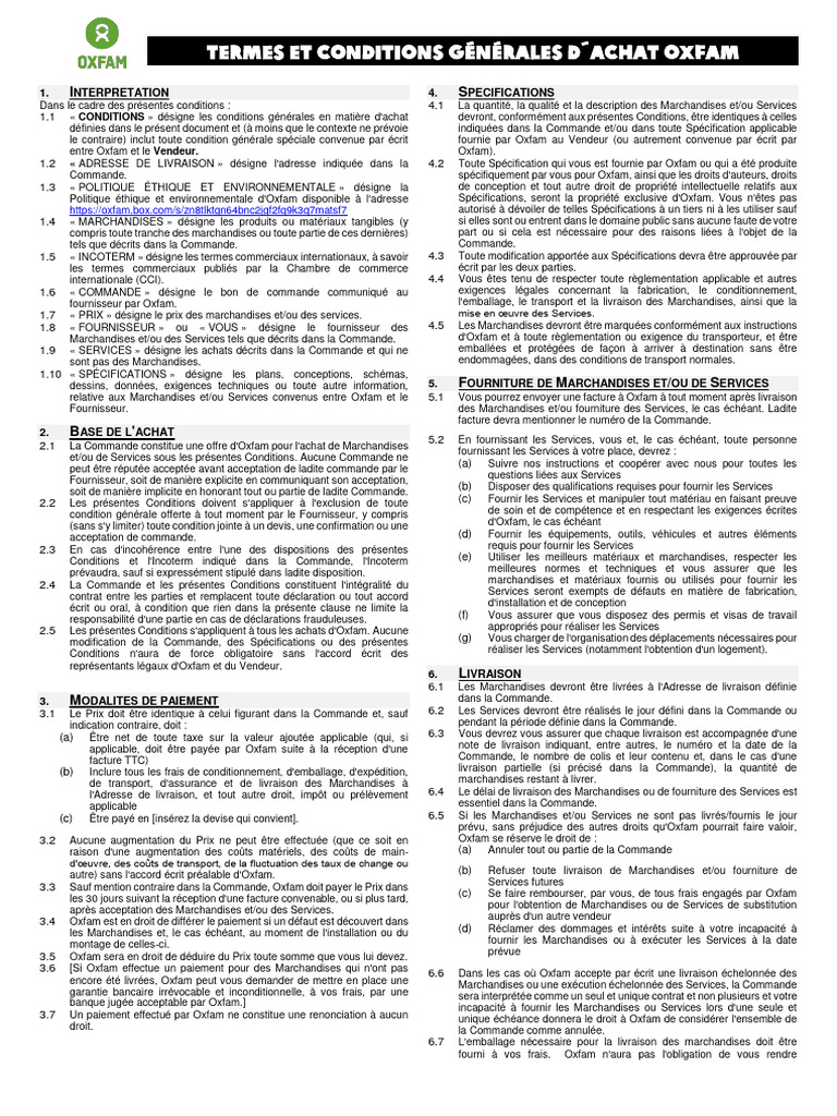 Conditions Générales d'Achat Oxfam | PDF | Facture | Propriété ...