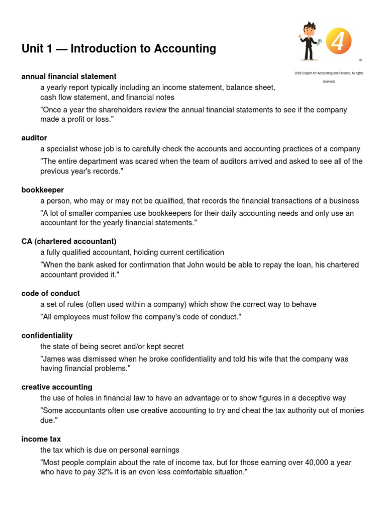 English For Accounting and Finance - Unit 1 Vocabulary | PDF | Taxes ...