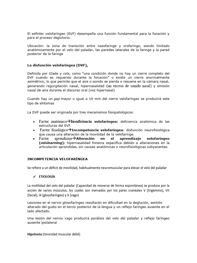Disfunción del Esfínter Velofaríngeo: Causas y Efectos | PDF | Anatomía ...