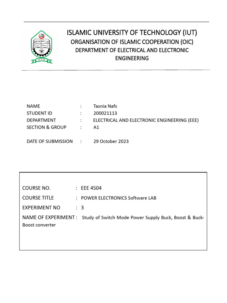 Tasnia Nafs A1 Lab Report 3 | PDF | Power Electronics | Electrical Circuits